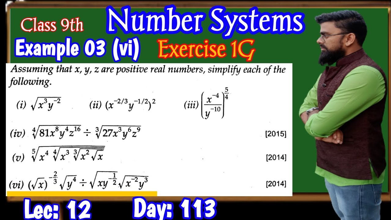 Rs Aggarwal Class 9 Exercise 1G Example 3 vi | Assuming that x y z are ...
