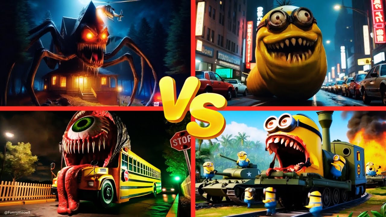 HOUSE HEAD Monster 🆚 Minions Parody 🆚 School Bus Monster 🆚 Minions ...