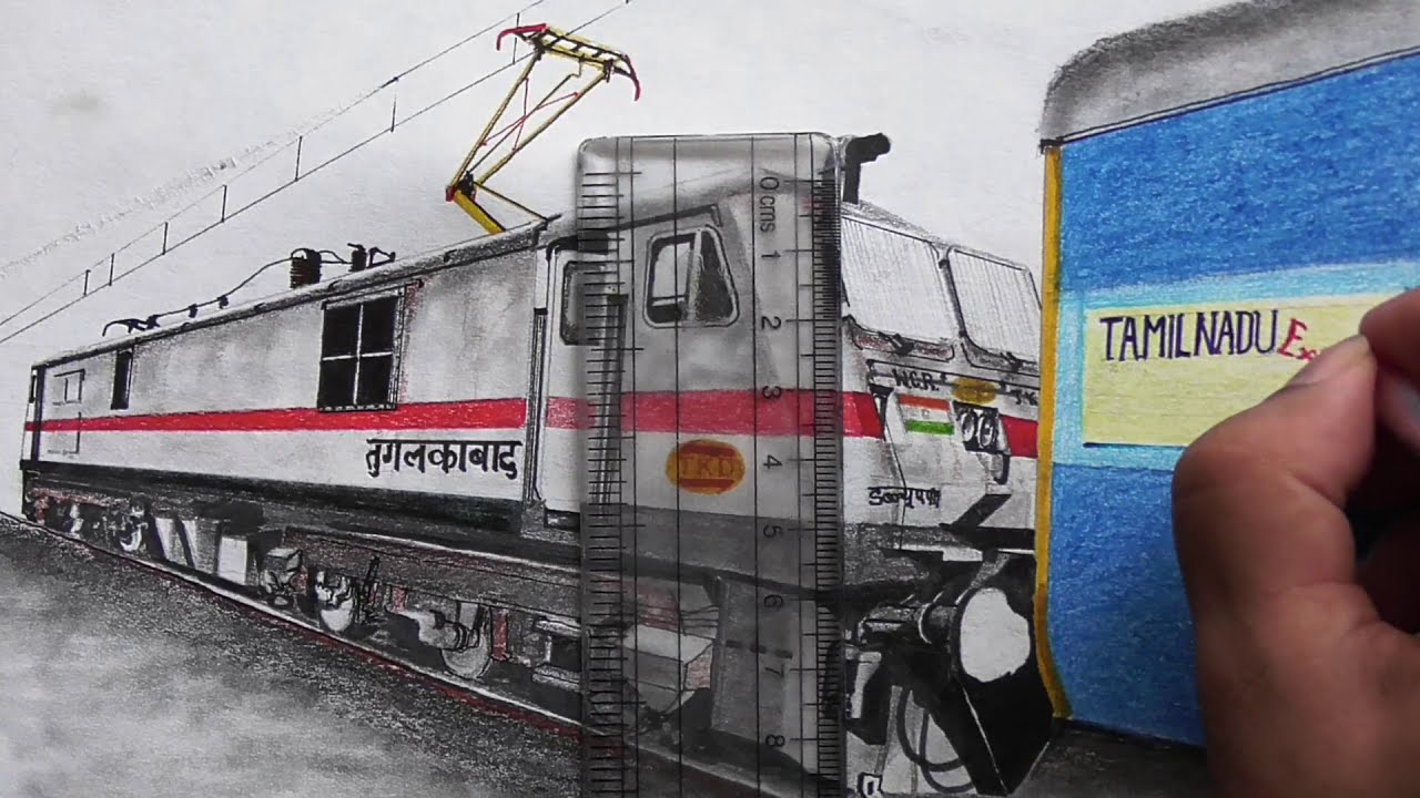 Dirty TKD WAP7 charging the Tamil Nadu Express | Drawing - YouTube