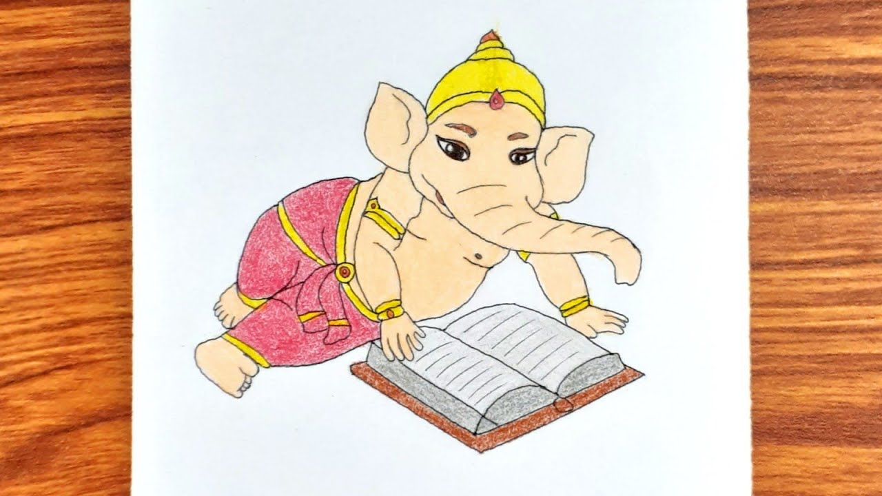 Ganpati Bappa Reading Books | Ganesh Drawing | Ganpati Drawing - YouTube