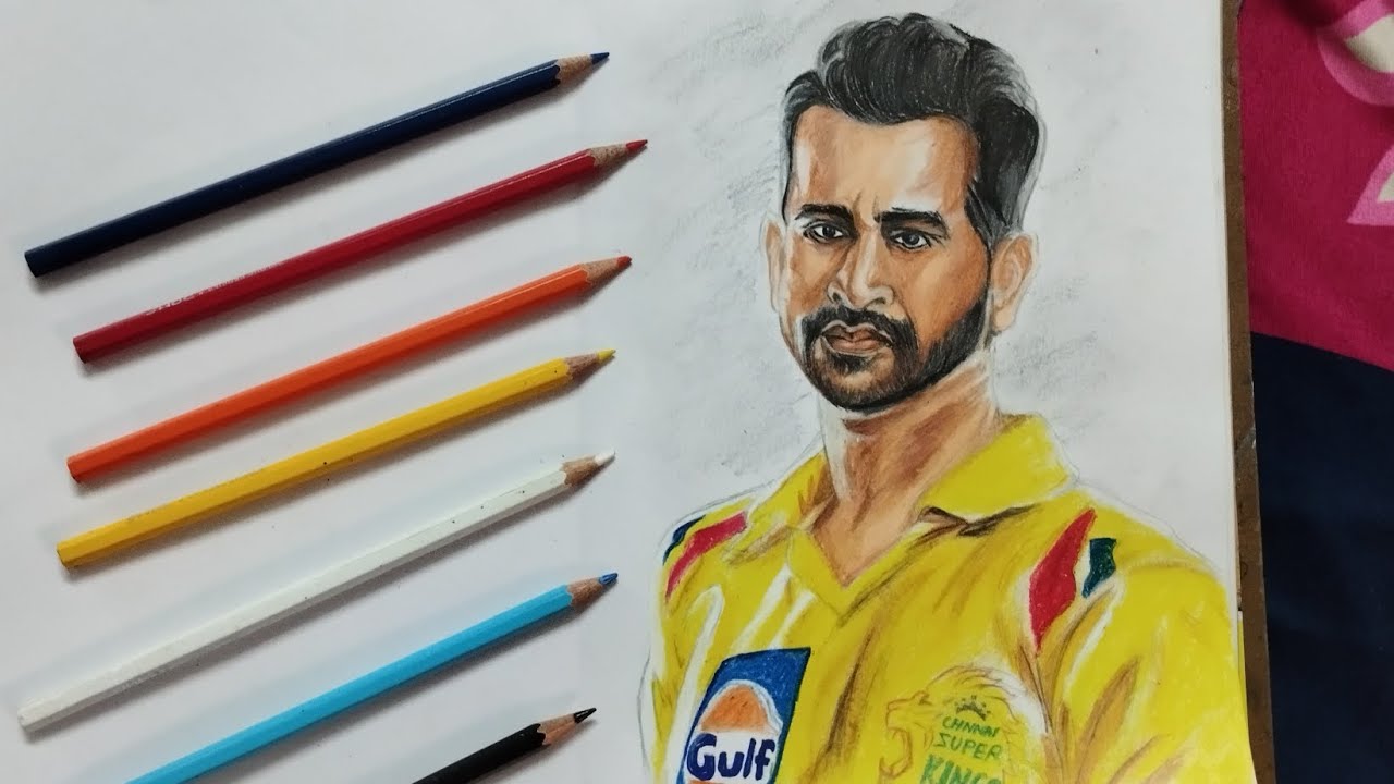 My first colour portrait painting🎨CSK💛💛💛MS Dhoni portrait #drawing # ...