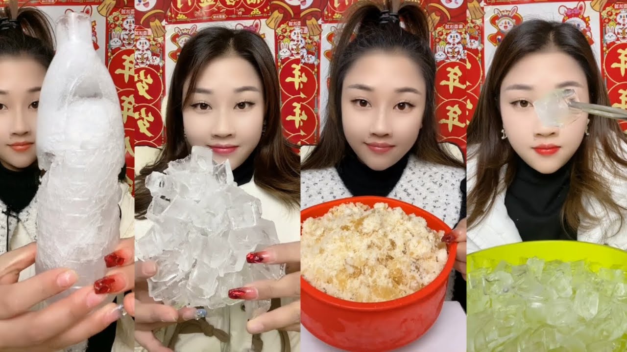 SOLO LZM | CLEAR ICE CUBES AND YELLOW SHAVED ICE | BOTTLE COTTON CRUNCHY ICE #iceeating #asmrice ...