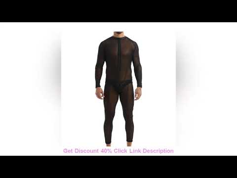 Top Mens See Through Latex Bodysuit Sheer Mesh Lingerie Round Neck Leotard Homme String Bodysuit wi