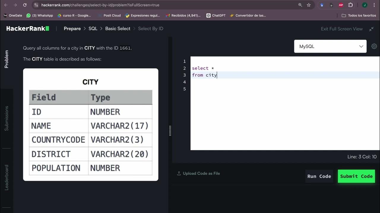 Select By ID. Resolviendo ejercicios de SQL HackerRank: - El Laboratorio del Código - YouTube