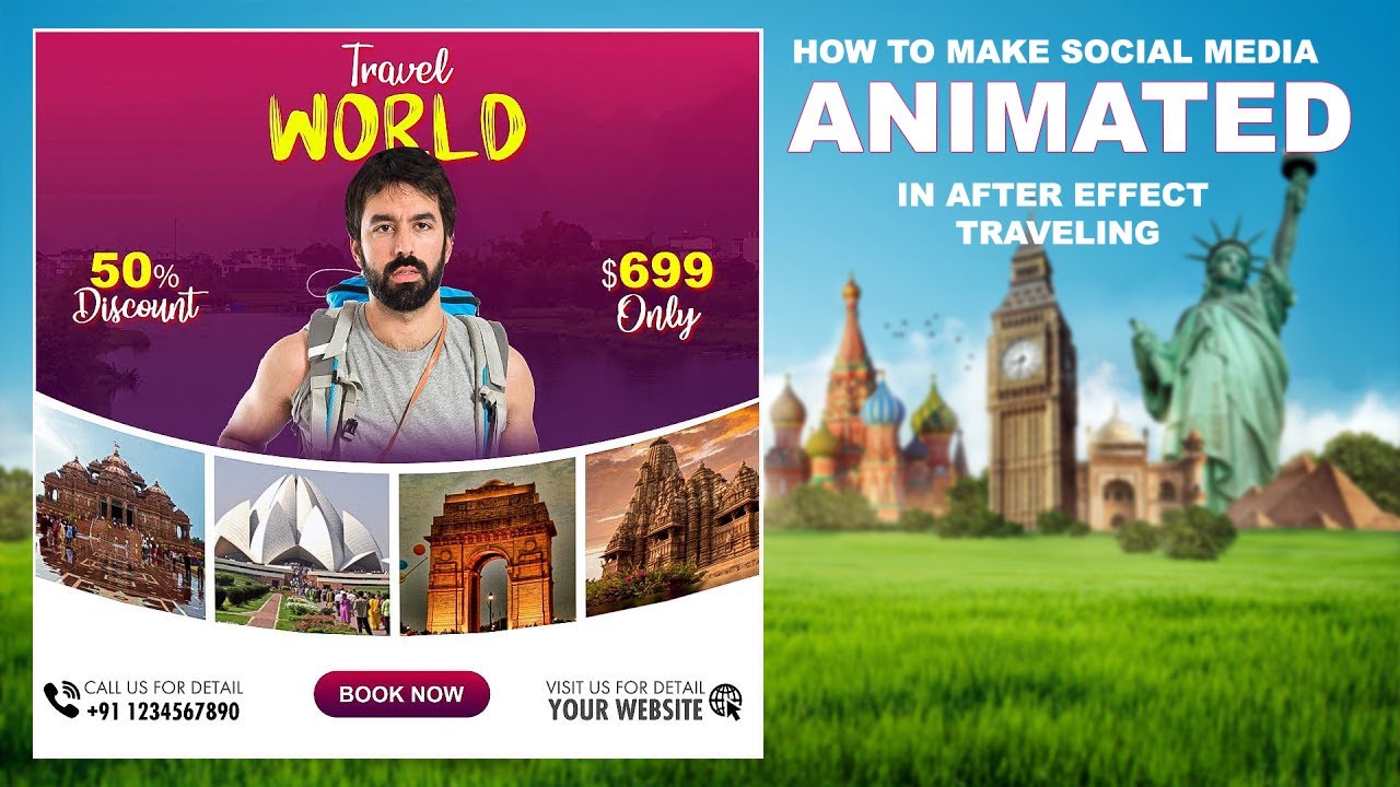 Tour and travel poster animation after effects tutorials | Social media ...