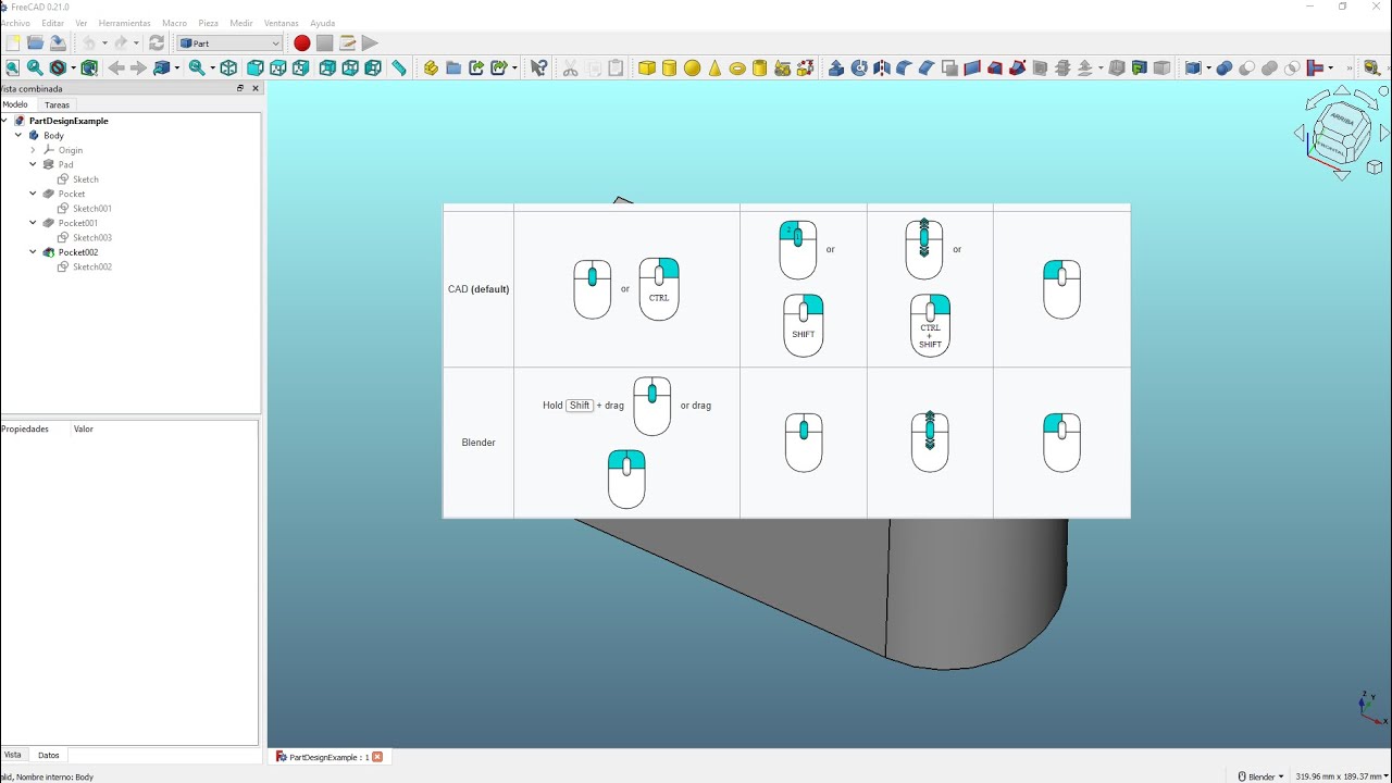 FreeCAD para principiantes Navegación con el mouse - YouTube