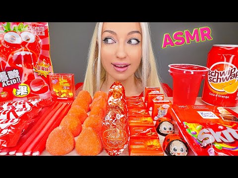 ASMR EATING RED FOOD, CHOCOLATE, CANDY, JELLY, LINDT, KITKAT, 컬러 먹방, 디저트 먹방 (SWEET FOOD) MUKBANG 먹방
