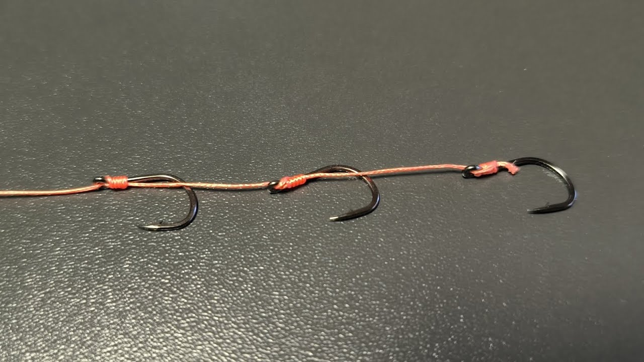 How to tie three hooks to a fishing line - YouTube