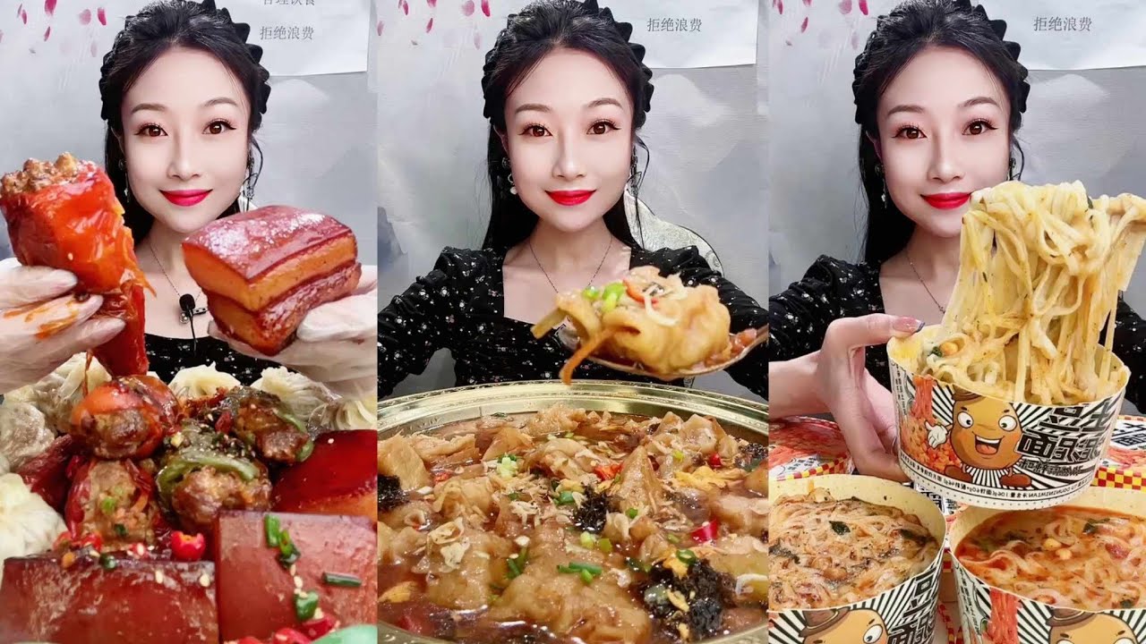 ASMR | CHINESE FOOD MUKBANG | BRAISED PORK BELLY | STUFFED MEAT PEPPERS ...