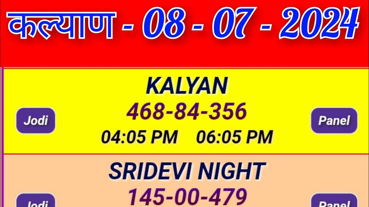 08 - 07 - 2024 KALYAN MATKA FIX JODI TODAY , KALYAN FIX OPEN TODAY ...