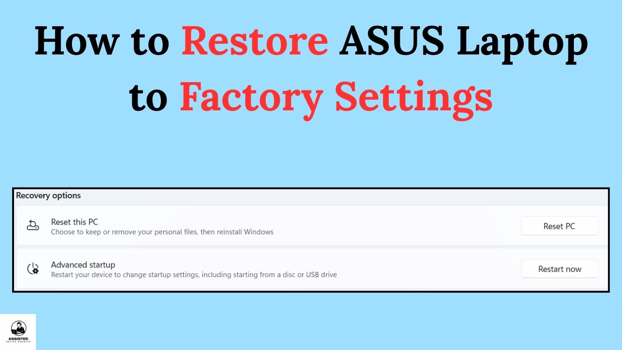 How to Restore ASUS Laptop to Factory Settings - YouTube