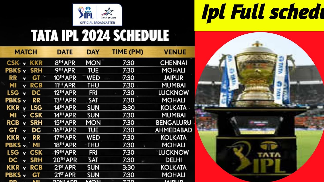 IPL full schedule 2024 | ipl 2024 schedule | ipl 2024 - YouTube