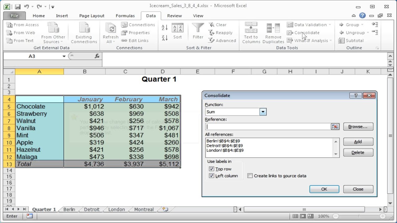 Excel: Modifying an excel consolidation table - YouTube