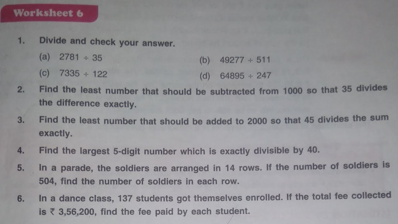 Dav Class 6 Math Chapter 1 Worksheet 6 (Q.No.1)|| Natural And Whole ...