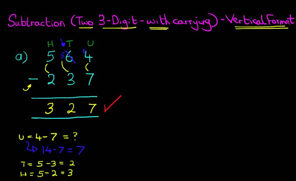 Subtraction (Two 3-Digit Numbers [with carrying]) - Vertical Format ...