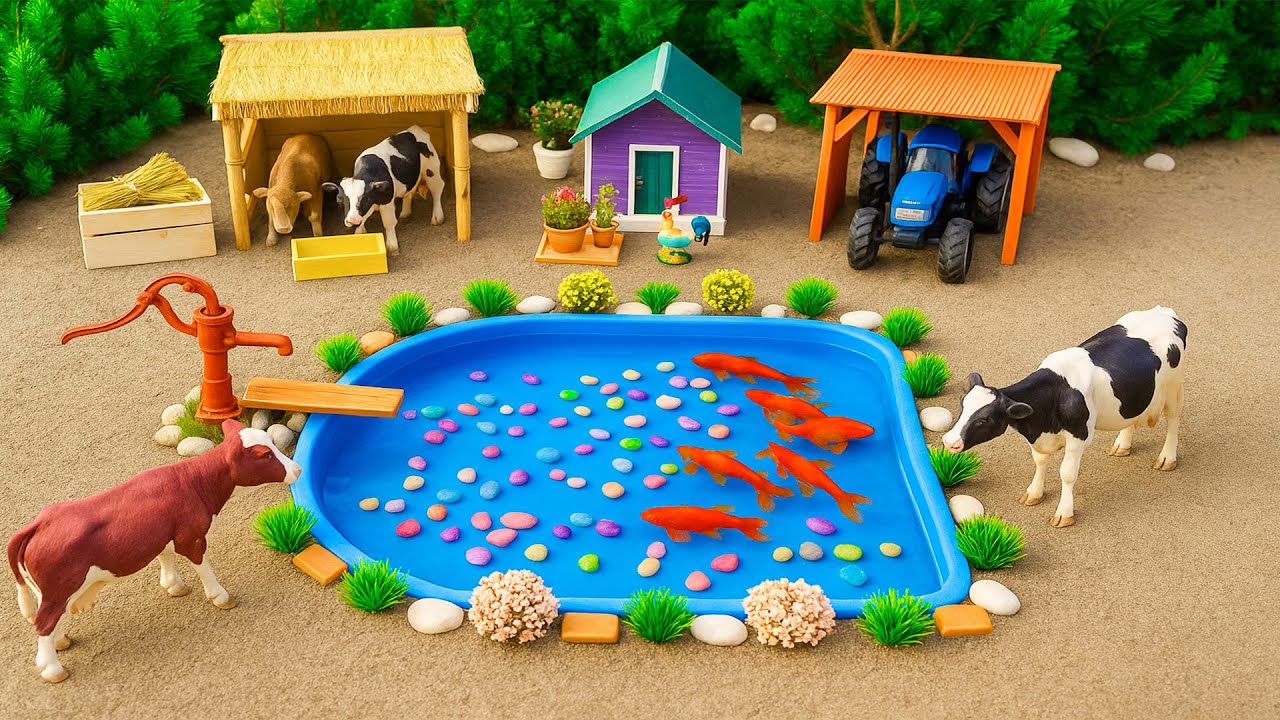 🐮 Creative Mini Farm Diorama | DIY Cow Shed, Colorful Fish Pond & Blue Tractor Project - YouTube