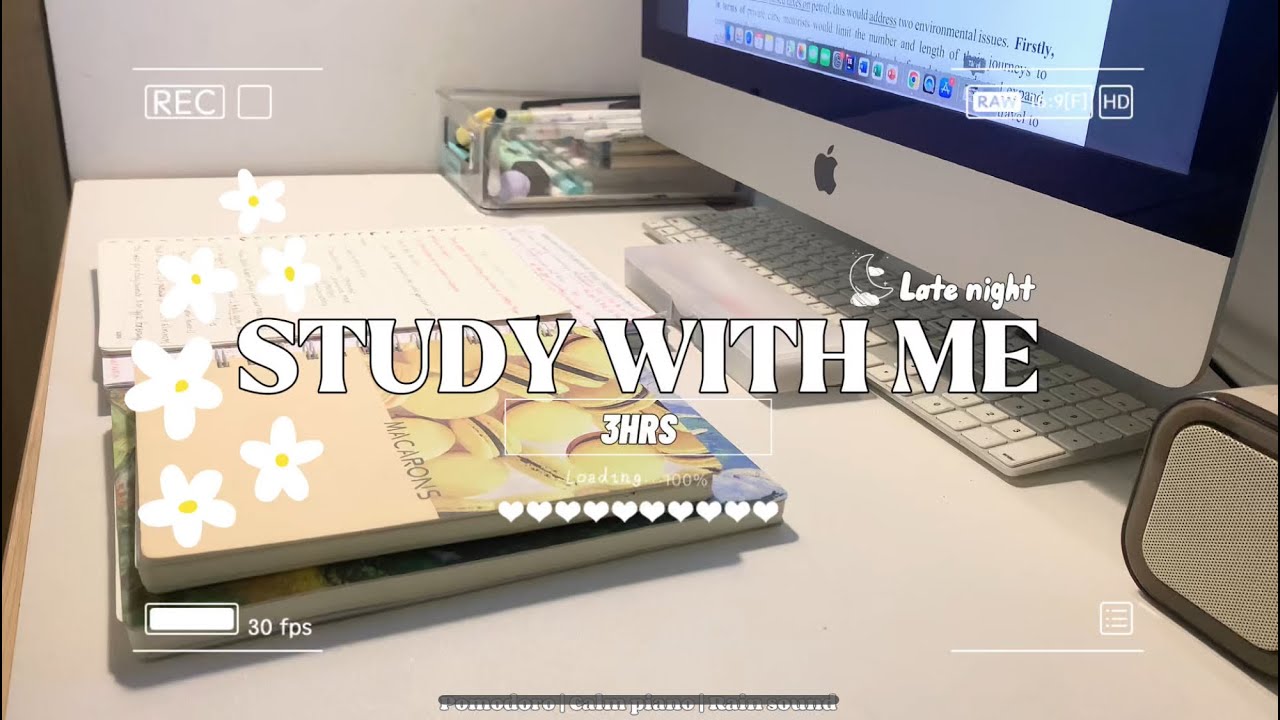 STUDY WITH ME - 3 HOURS | Pomodoro 50/10 ⏱️| Calm piano 🎹| Rain sound 🌧 ...