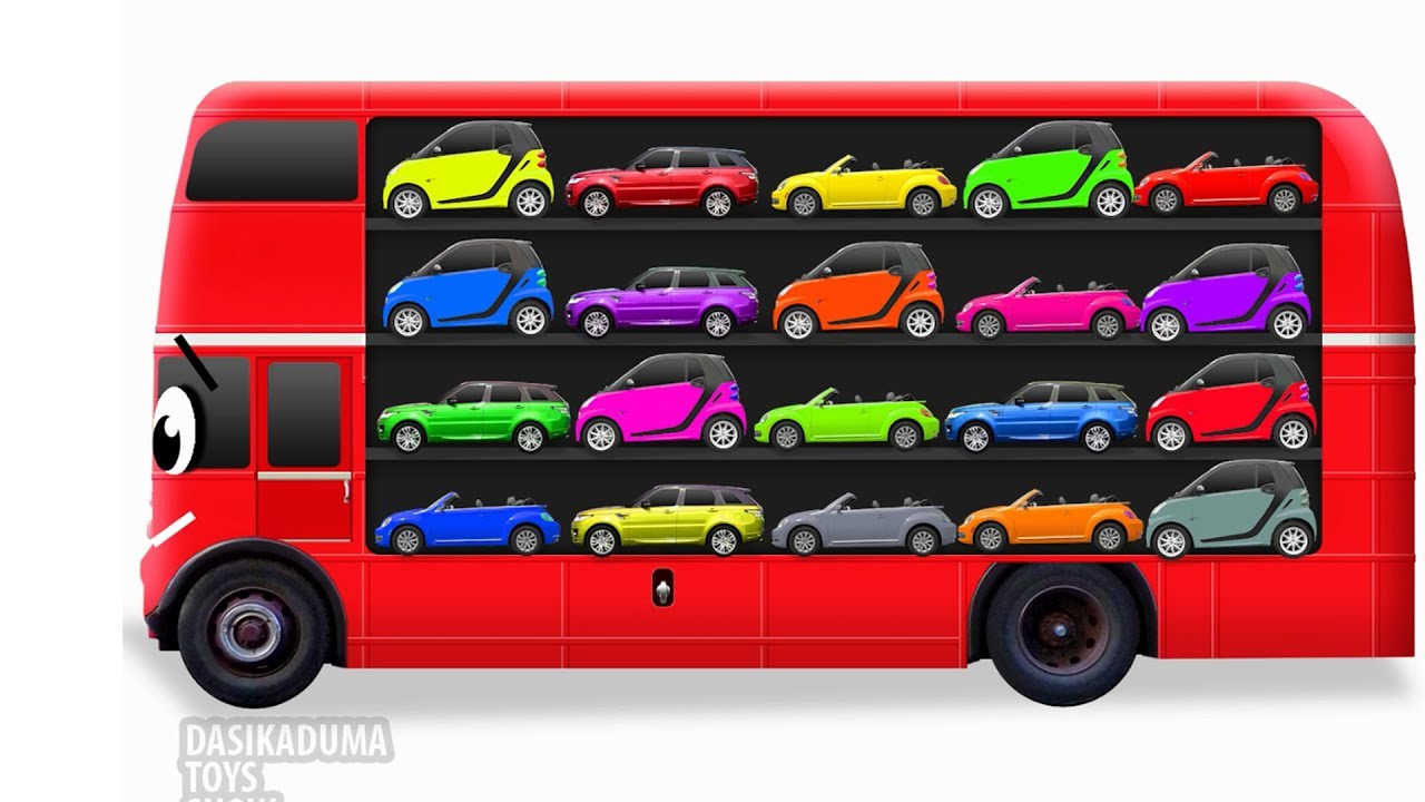 Colors for children to learn with bus transporter toy. Street vehicles ...
