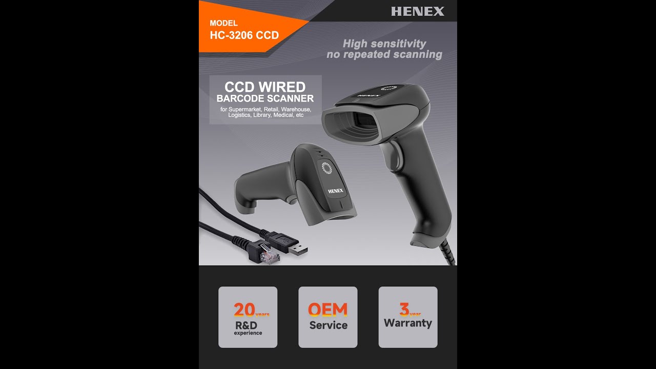 Henex HC-3206 CCD Fast Scan Speed Handheld Ccd Wired Book Barcode ...