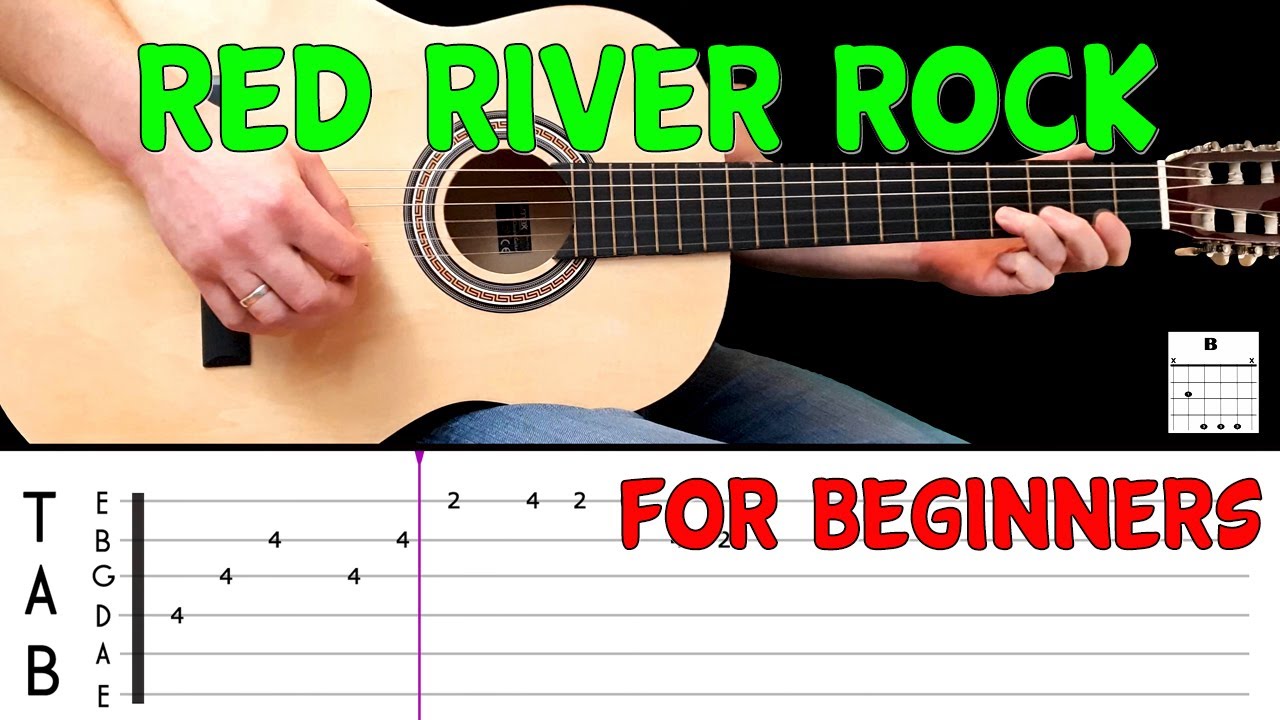 RED RIVER ROCK | Easy guitar melody lesson for BEGINNERS (with tabs ...