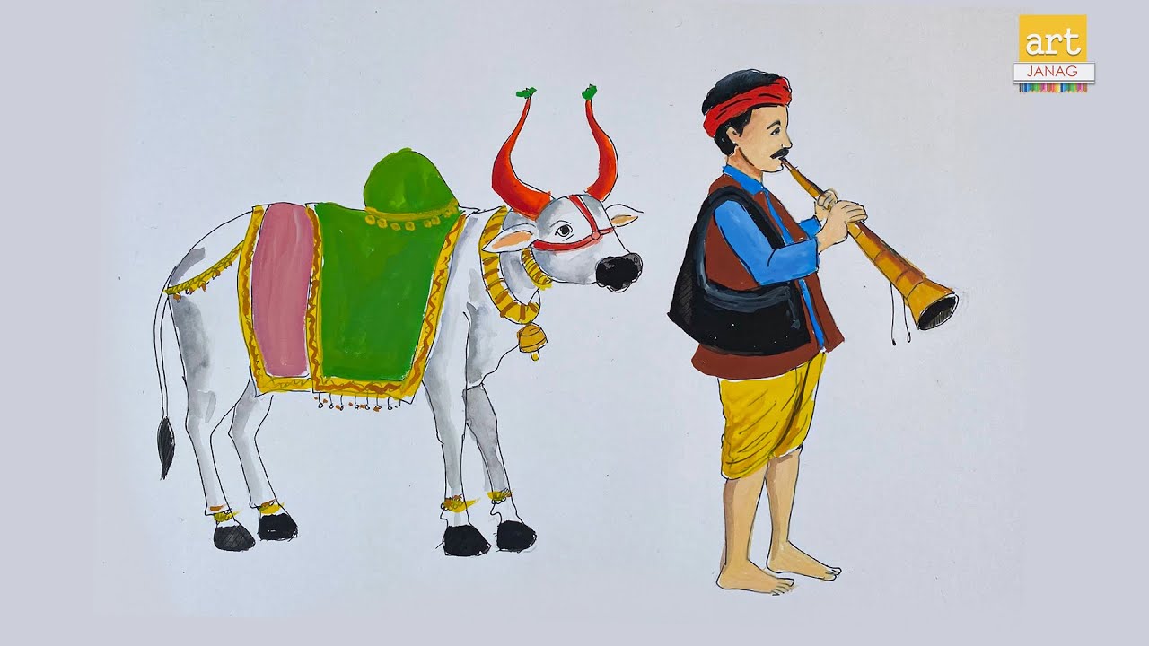 Sankranti drawings easy | How to Draw Gangireddu | Sankranthi festival ...