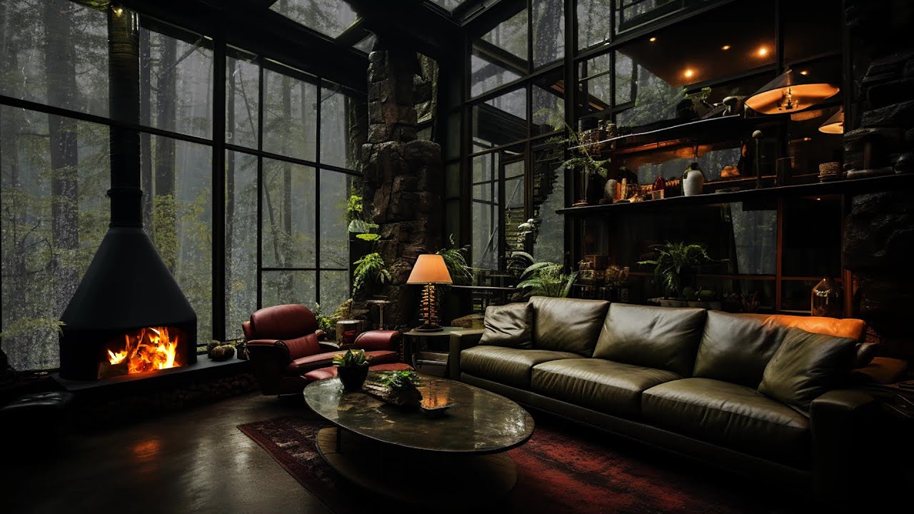 Stormy Forest Night - Fireplace Cracklings 🔥 Cozy Bedroom & Rainstorms ...