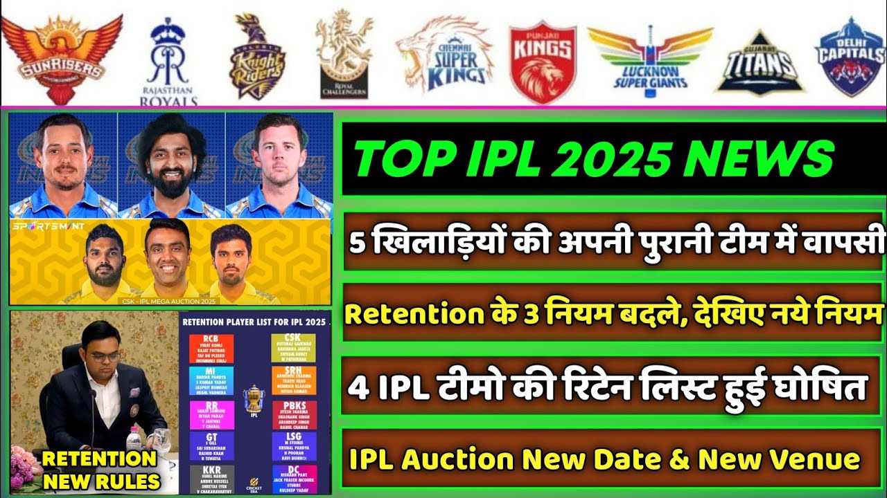 IPL 2025 -8 Big News for IPL on 12 Oct (Auction New Venue, 3 Teams ...