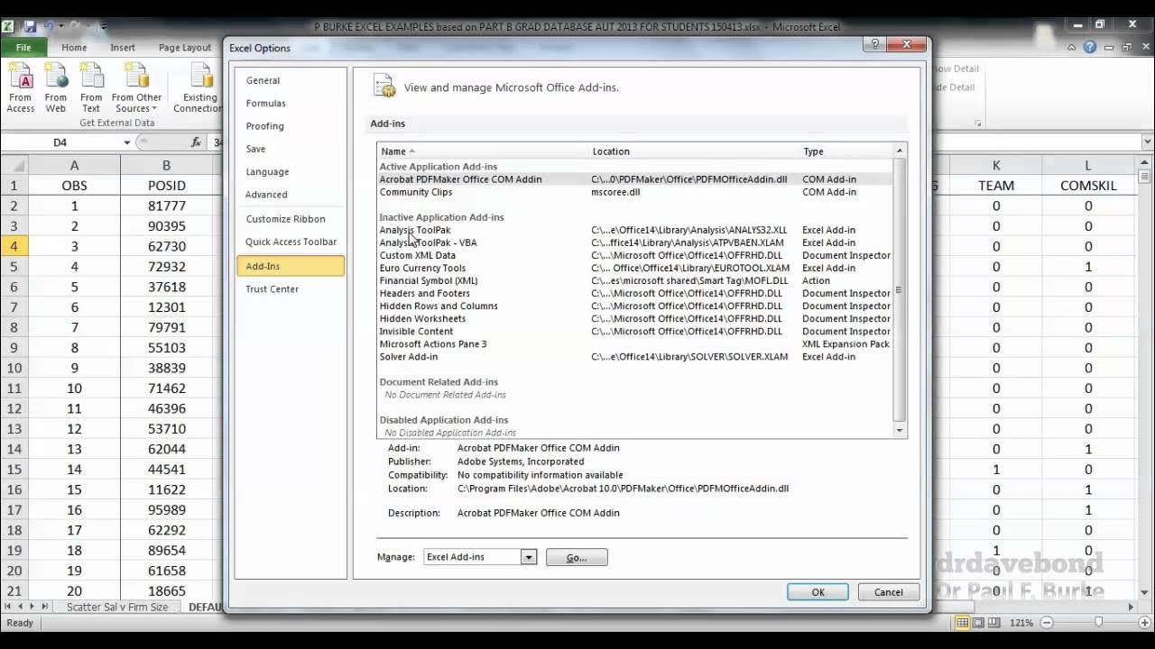 Installing the Analysis Toolpak in Microsoft Excel - YouTube
