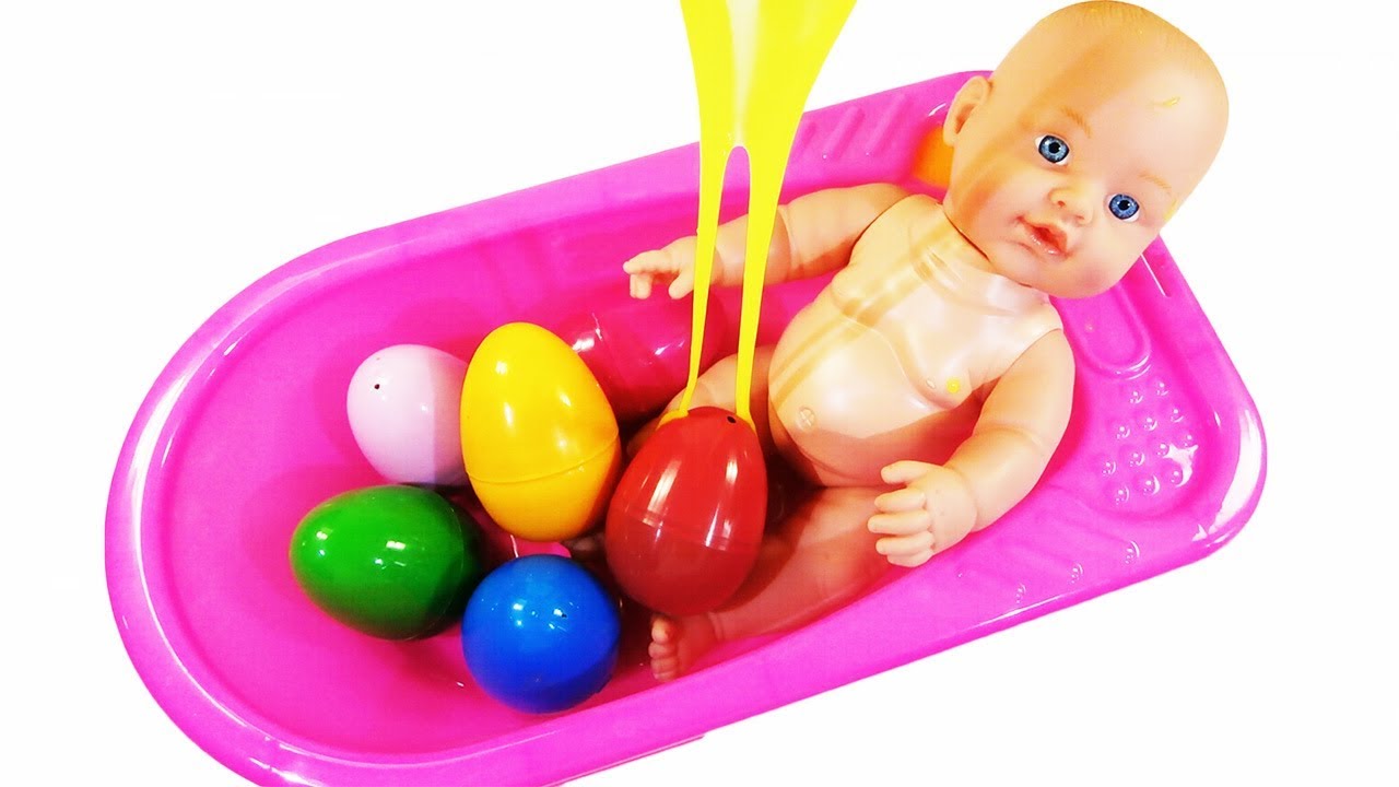 Learn Colors with Baby Doll Slime Bath Time Slime Surprise Eggs - YouTube