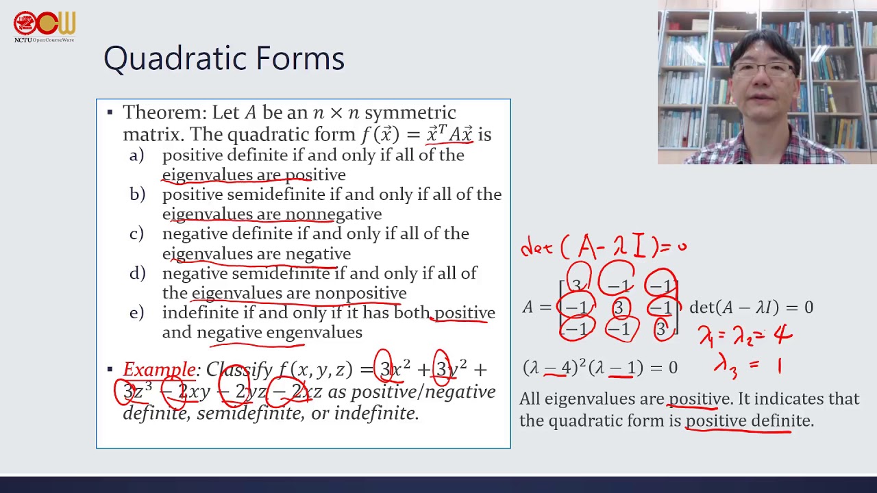 Lec68 應用數學-線性代數 The Fundamental Theorem of Quadratic Forms - YouTube