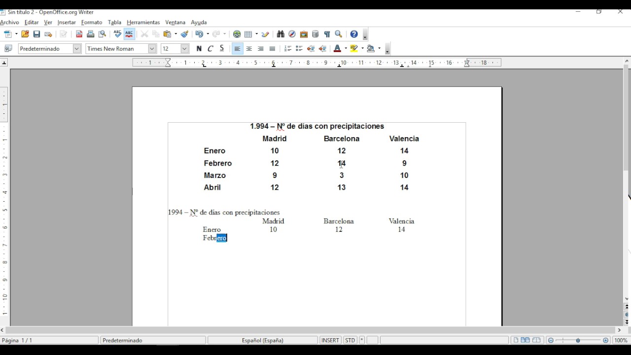 Writer 6 - Ejemplo tabulaciones - YouTube