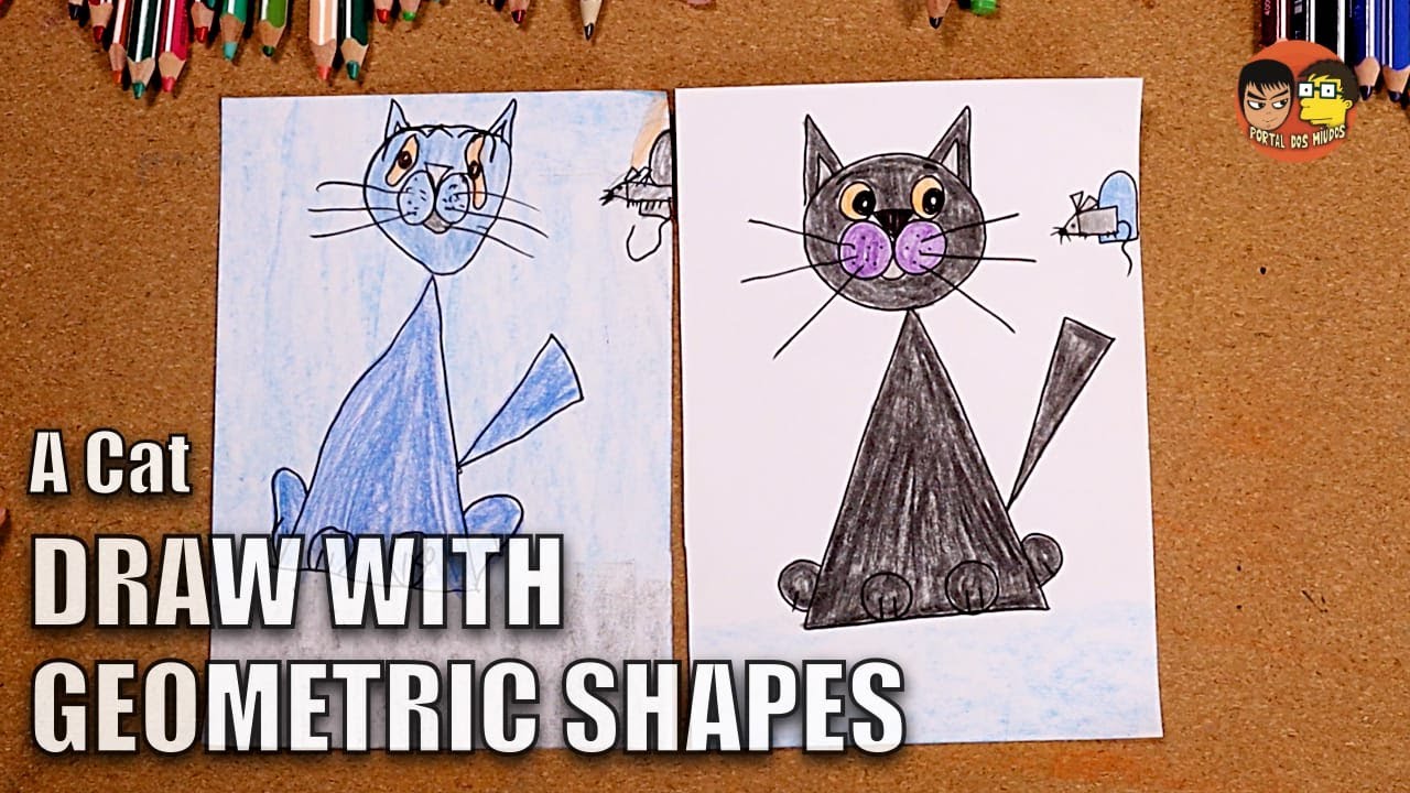 Como desenhar um Gato com Formas Geométricas (para crianças) - Passo a ...