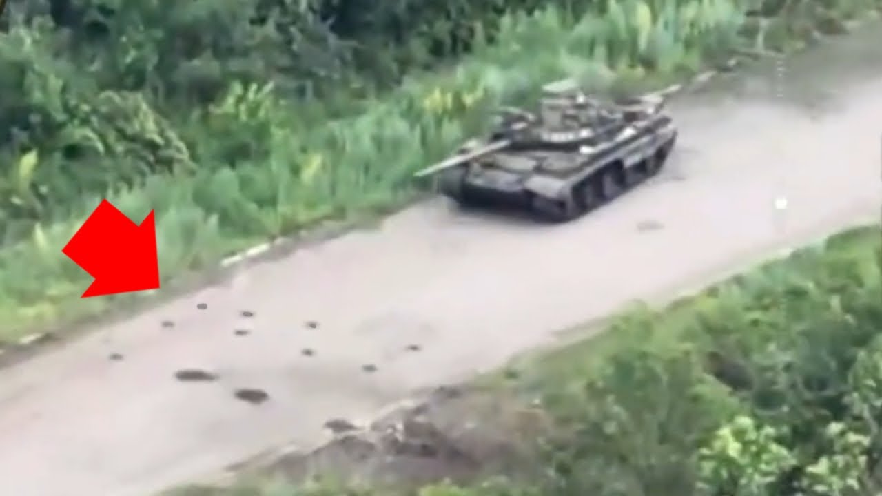Russian T-62M Tank Runs Over Very Clear Anti Tank Mine Line - YouTube