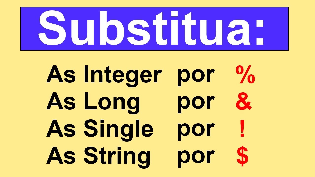 NÃO USE mais INTEGER, STRING, SINGLE, LONG em suas variáveis VBA no ...