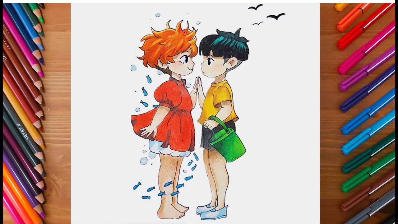 Drawing Ponyo and Sosuke Studio Ghibli - Colored Pencils | ChromaSketch ...