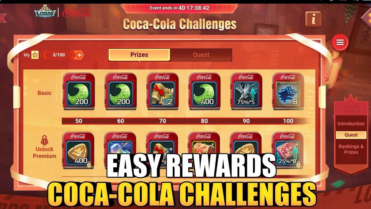Lords mobile Coca-Cola Challenges F2p Easy Rewards - YouTube
