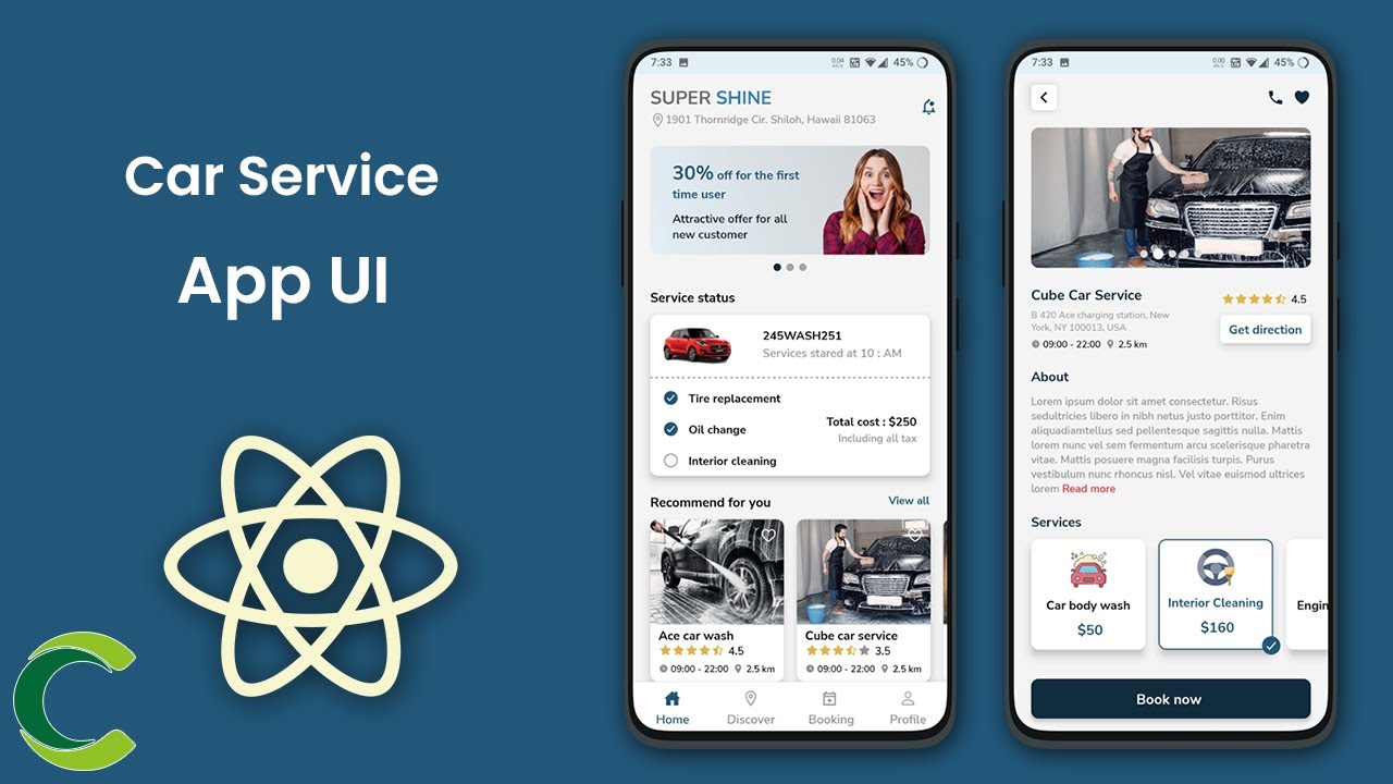 Car Service Appointment Booking App UI in React Native Expo ...
