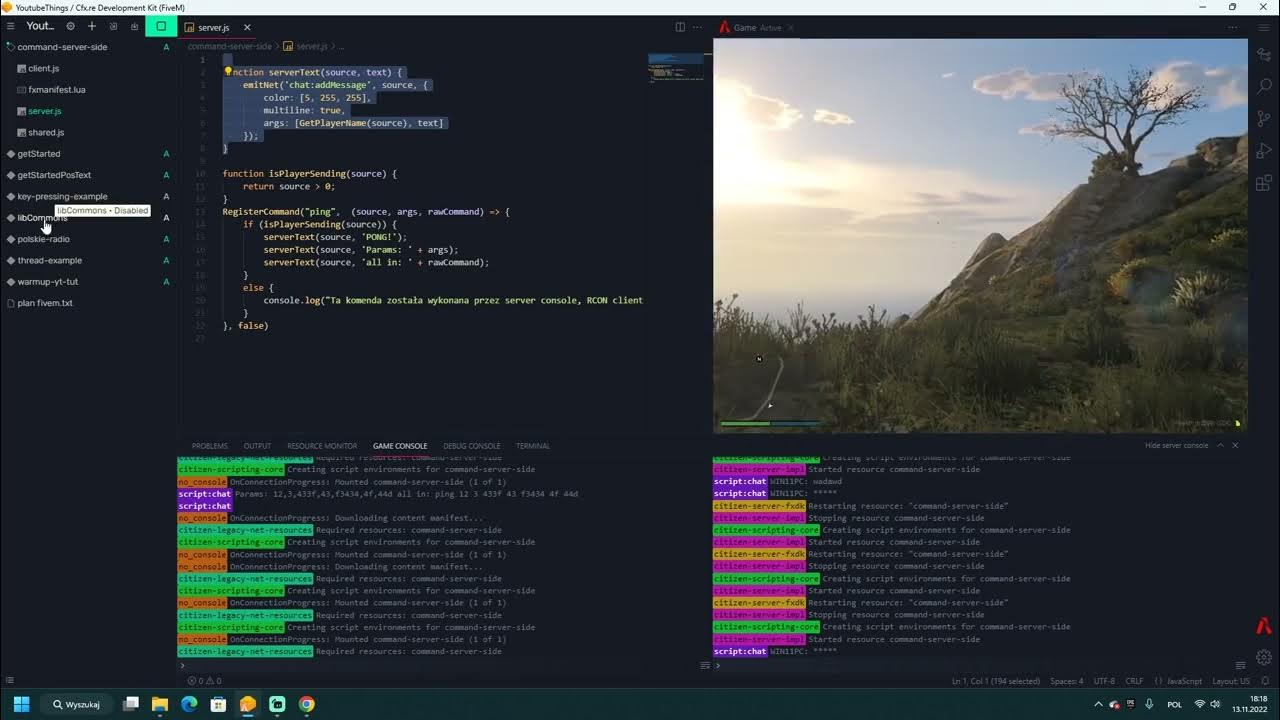 Pisanie modów w Fivem JS #5 - tworzenie komendy po stronie serwera - YouTube