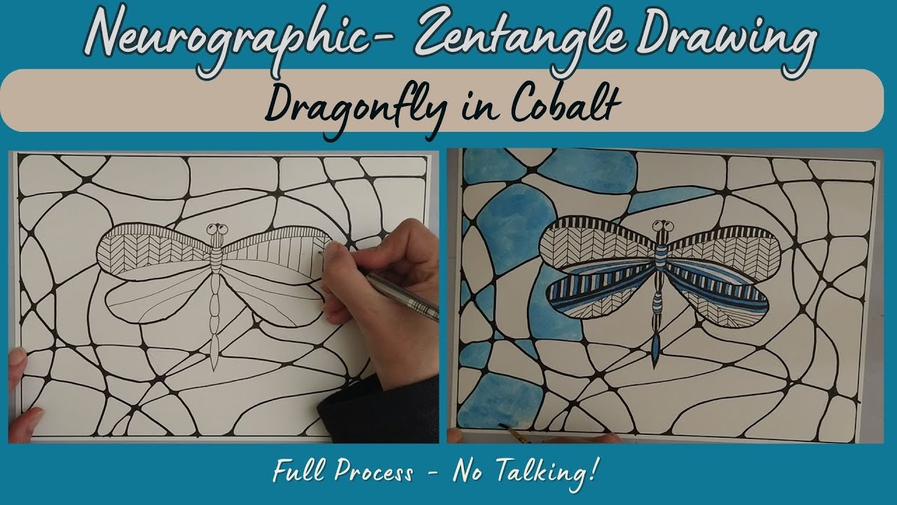 Neurographic Zentangle Dragonfly in Cobalt Freestyle Drawing Full ...