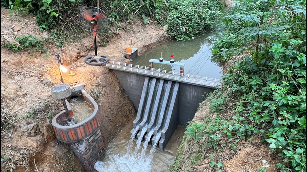 Family mini hydroelectric construction project with powerful water ...