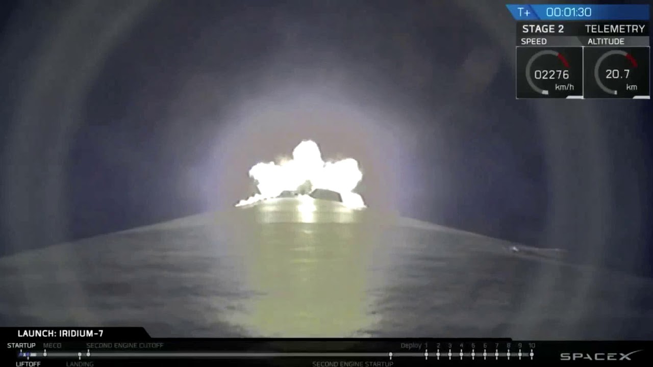 Launch of Space-X Falcon-9 carrying the Iridium Next-7 navsats from ...