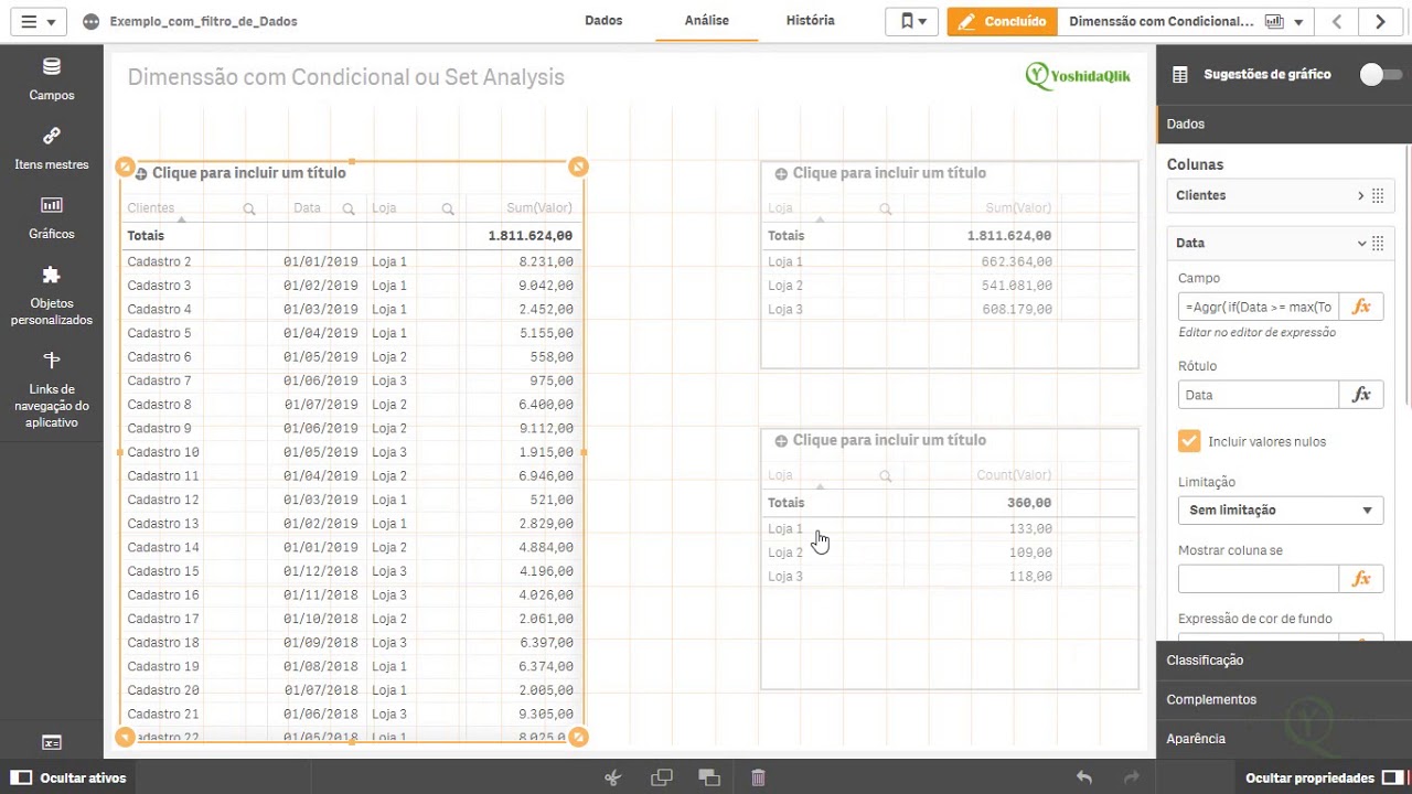Dimensão com Condicional ou Set Analysis em Qlik Sense - YouTube