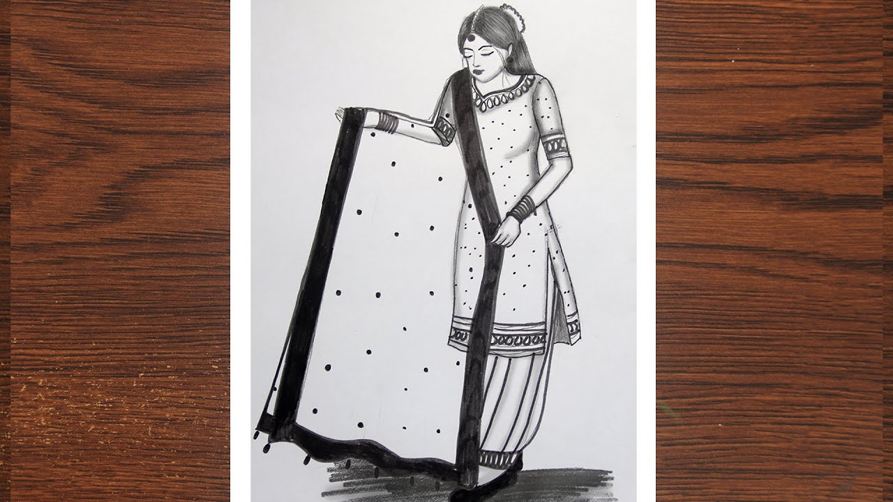 How to draw Girl in Traditional salwar suit || Pencil sketch for ...
