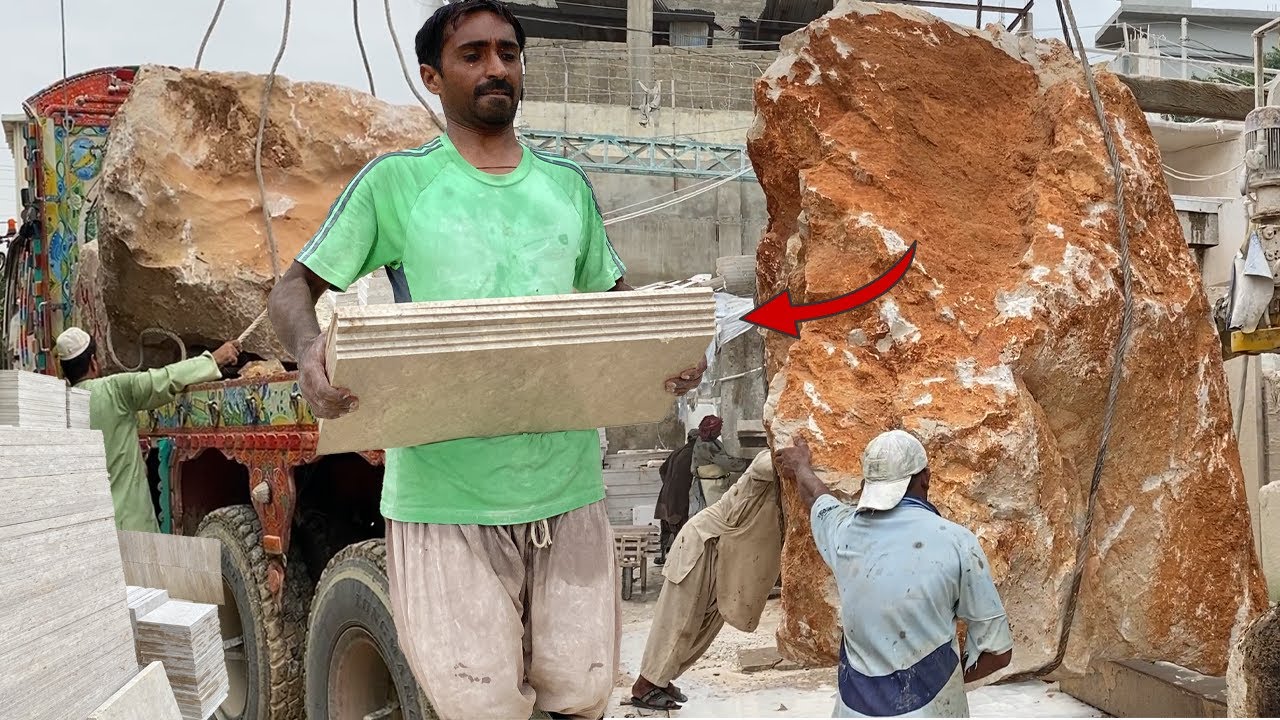 How to Make Beautiful Marble Floor Tiles From Large Stones - YouTube