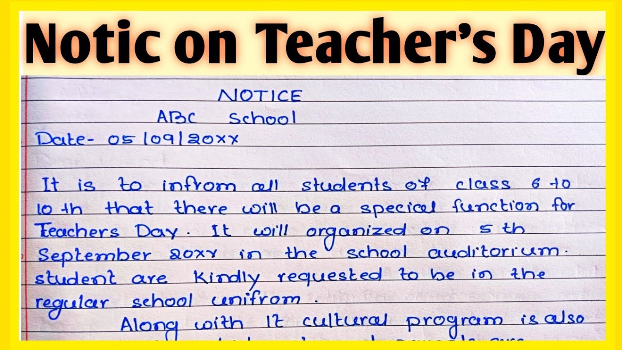 Notic writing on Teacher's Day Celebration l Write a notice on school ...