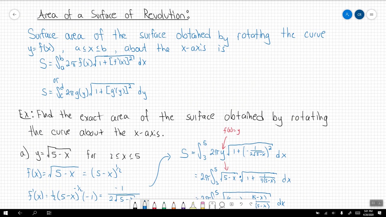 Surface Area of a Revolution (Calc II) - YouTube
