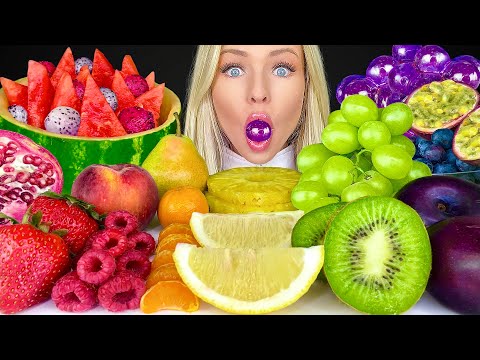 ASMR EXOTIC FRUITS MUKBANG, PASSION FRUIT, PLUM, RED DRAGONFRUIT, POMEGRANATE, RASPBERRY, PEACHES 먹방