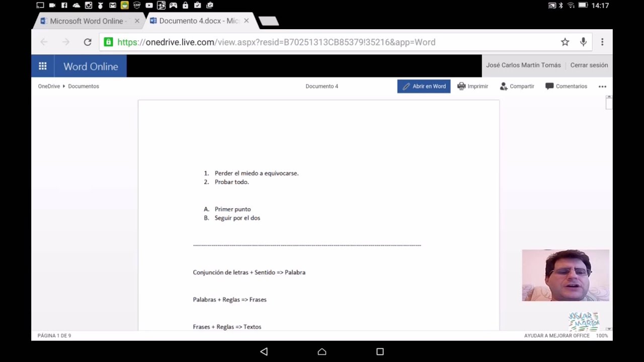 Microsoft Word Online: una mirada desde Android (desde la tablet) - YouTube