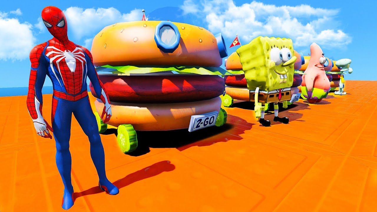 Spider-Man vs Spongebob vs Patrick vs Squidward - Funny Burger Mobile ...
