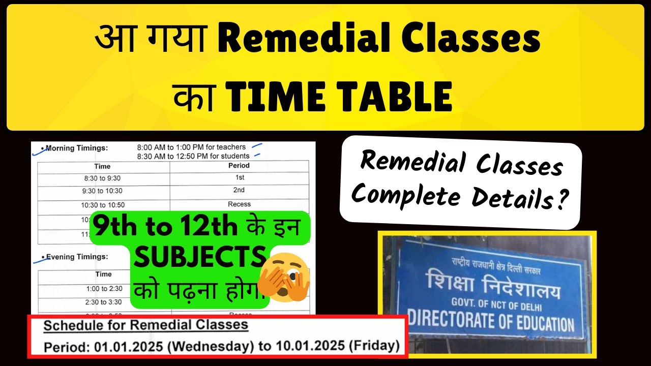 Remedial Classes TIME TABLE | Timing क्या रहेंगी School जाने की ...